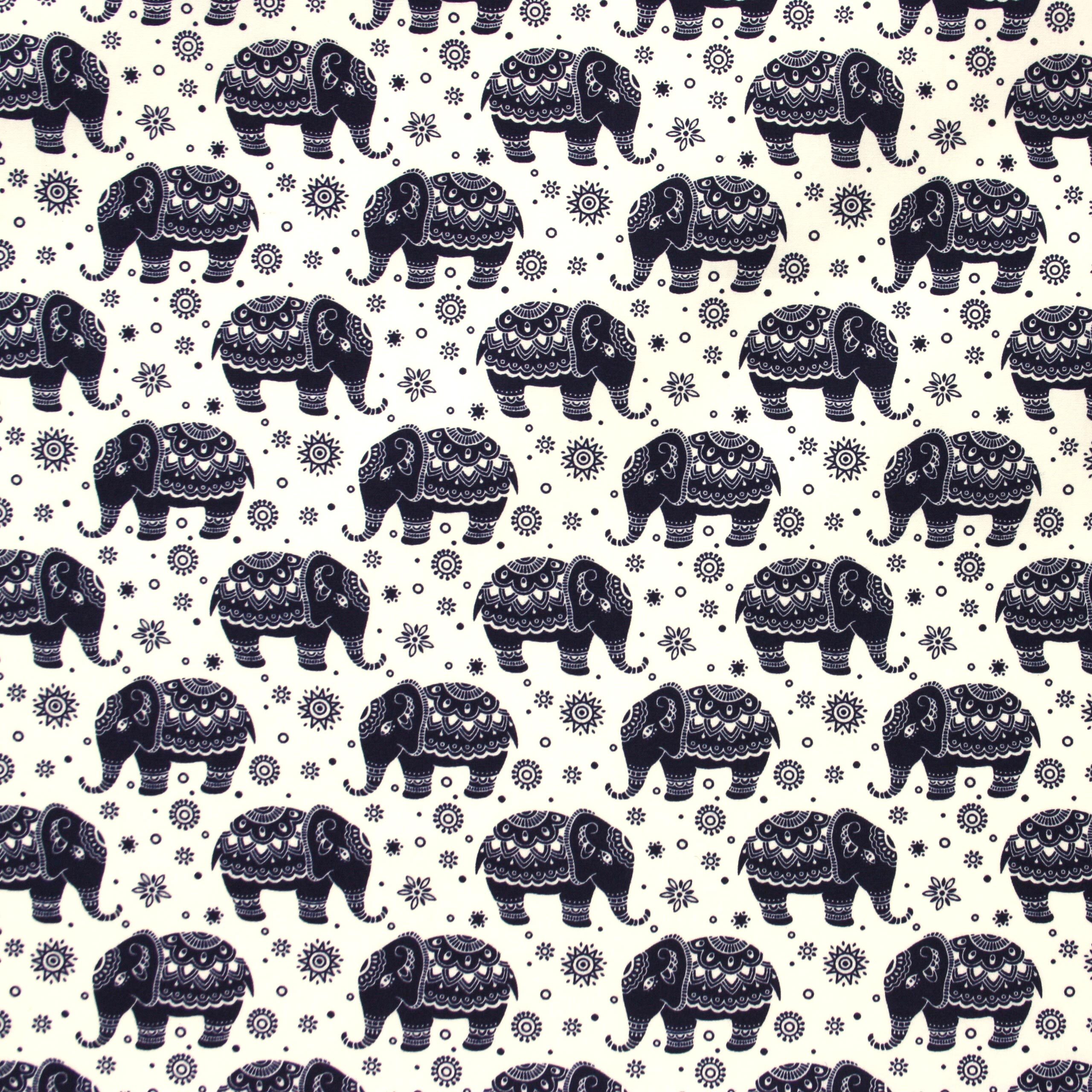 Navy Elephants On Pale ivory – Ditto Fabrics