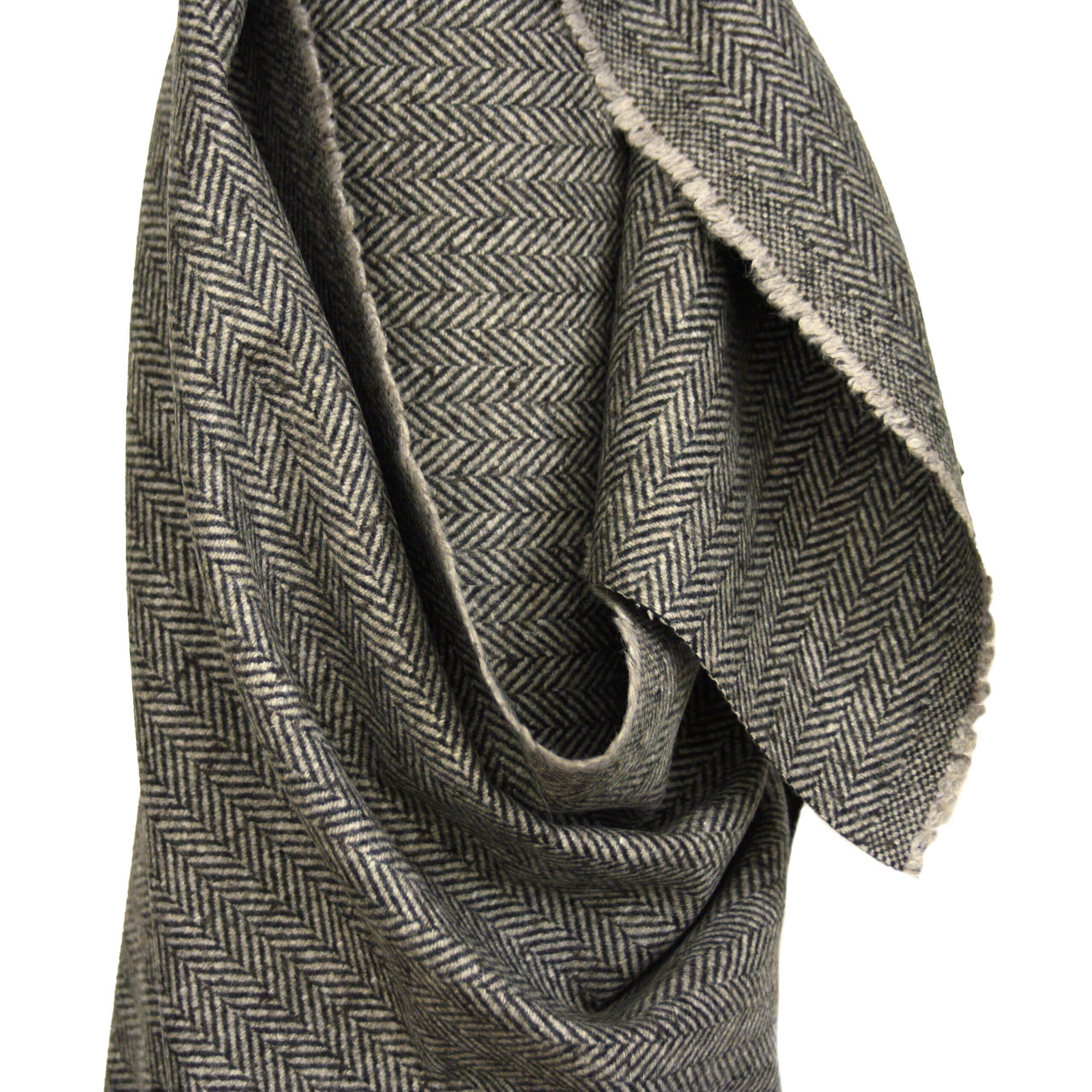 Stone and Charcoal Herringbone Wool – Ditto Fabrics