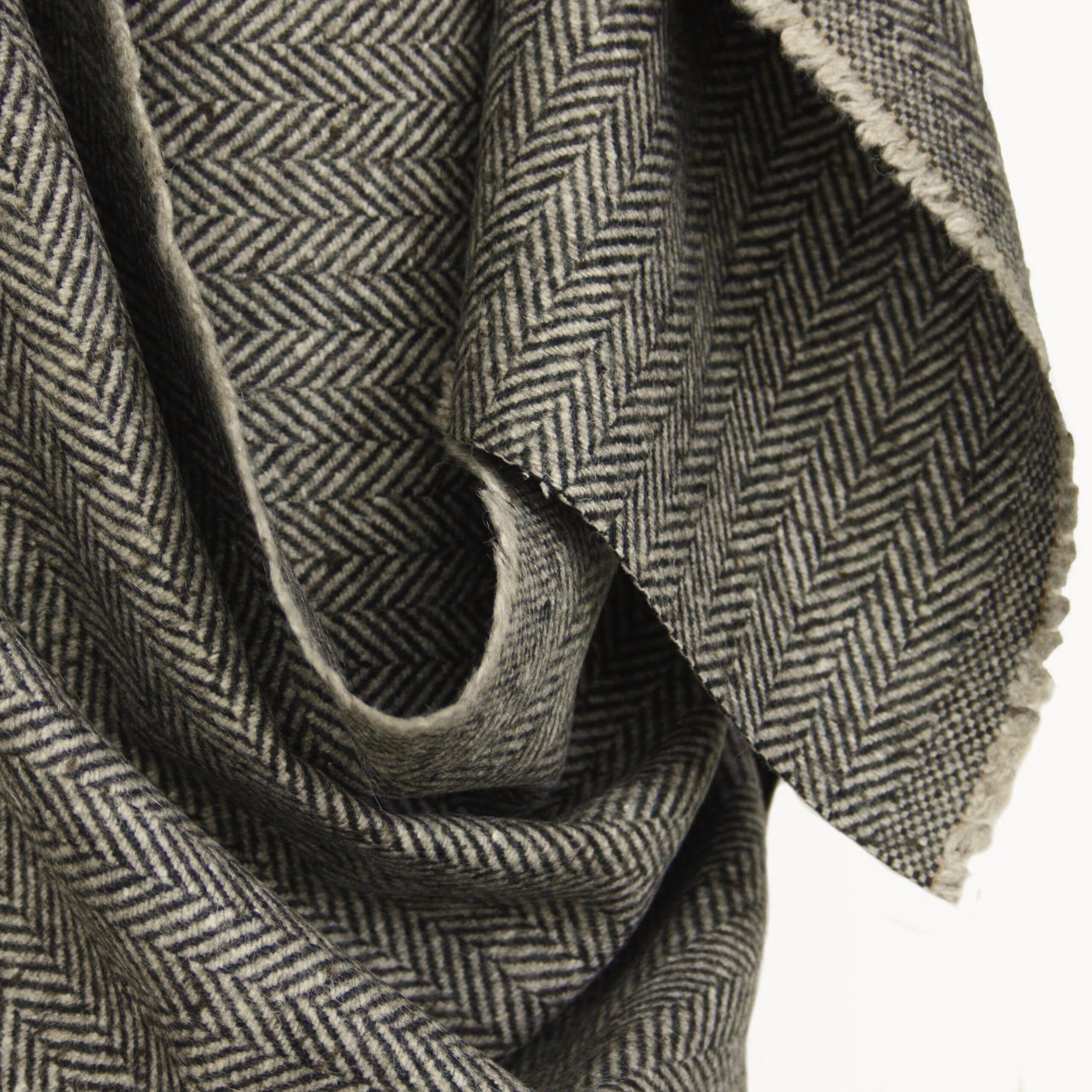 Stone and Charcoal Herringbone Wool – Ditto Fabrics