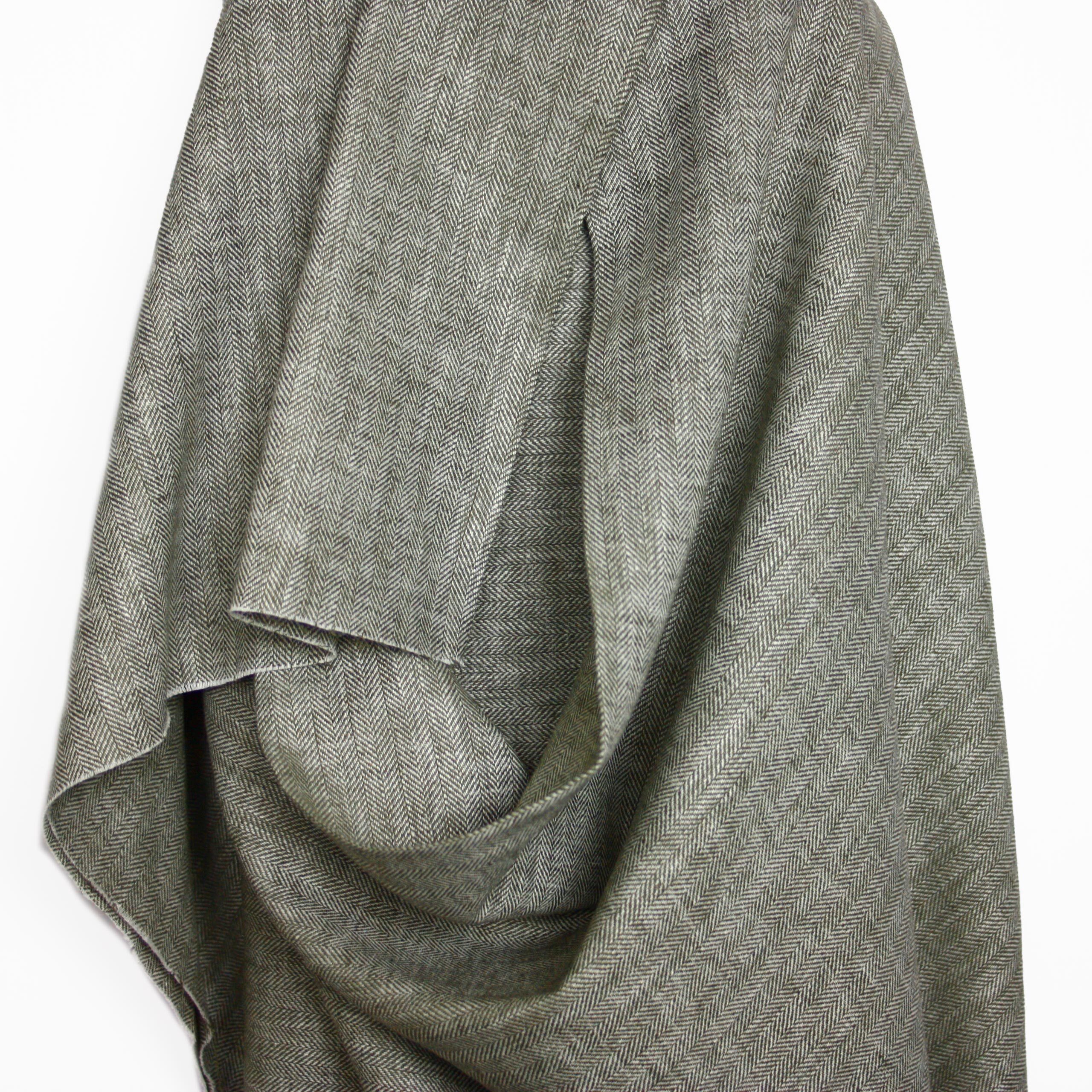 Army Green Linen and Cotton Herringbone – Ditto Fabrics