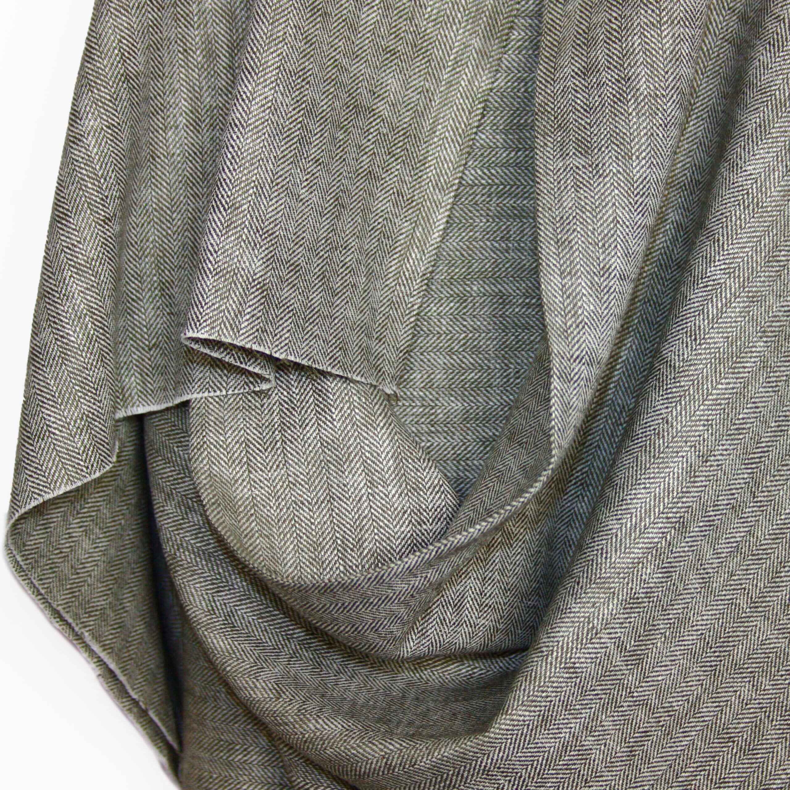 Army Green Linen and Cotton Herringbone – Ditto Fabrics